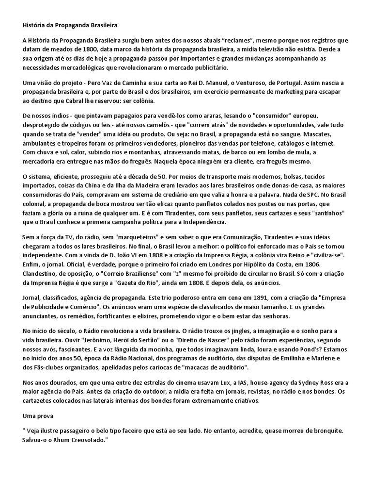 Evolução da Propaganda no Brasil | PDF | Publicidade | Brasil