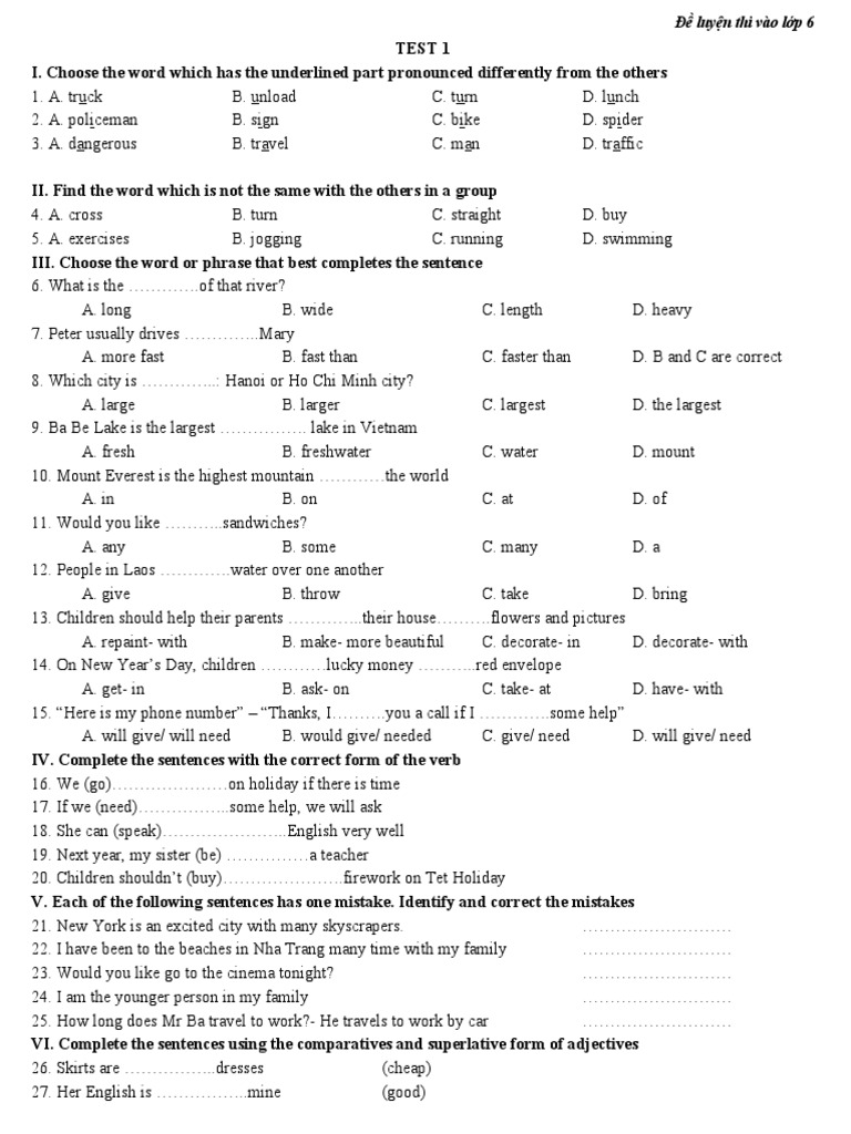 Test For 6th Grade | PDF