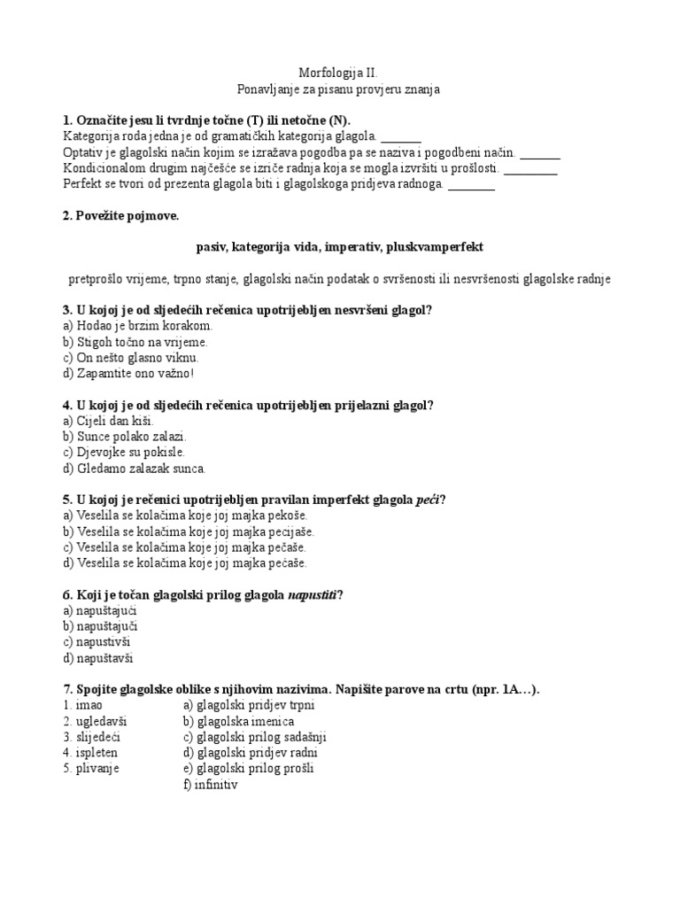 Glagoli (Ponavljanje) | PDF