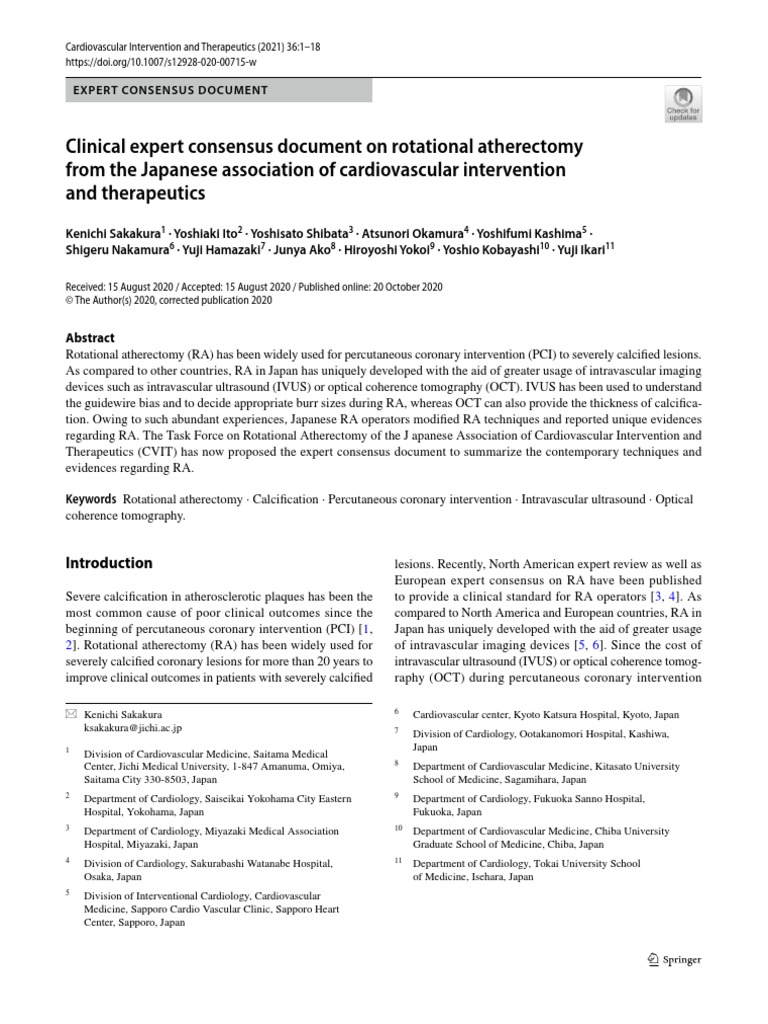 Clinical Expert Consensus Document On Rotational Atherectomy From The Japanese Association of ...