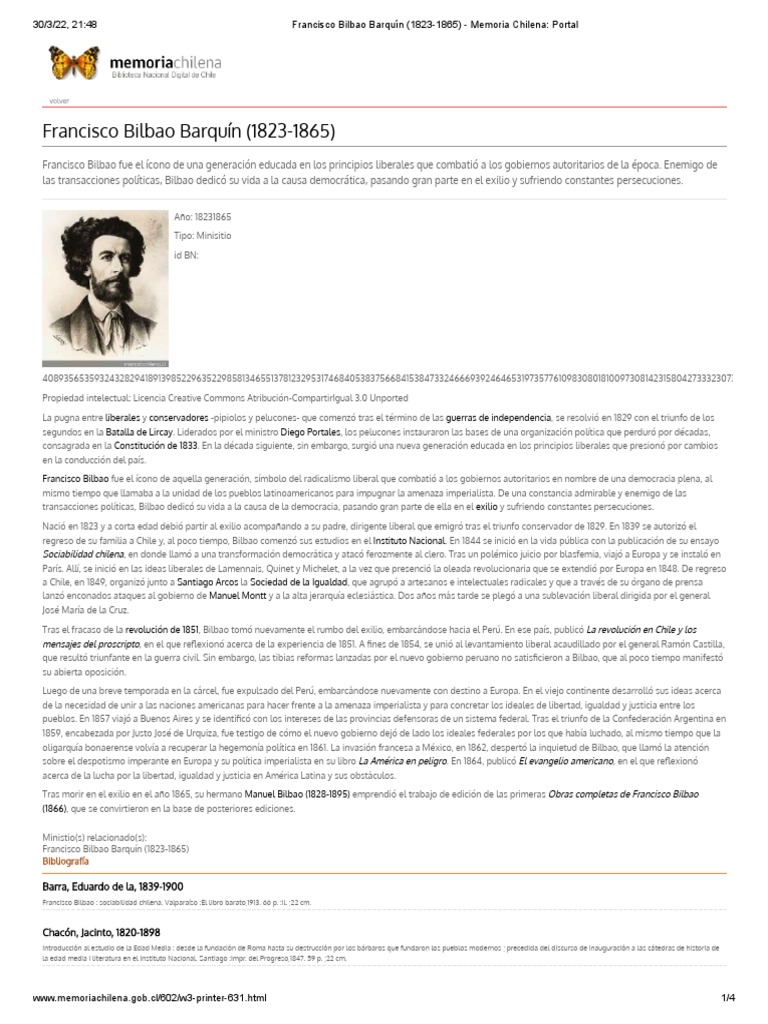 Francisco Bilbao Barquín (1823-1865) - Memoria Chilena - Portal | PDF ...