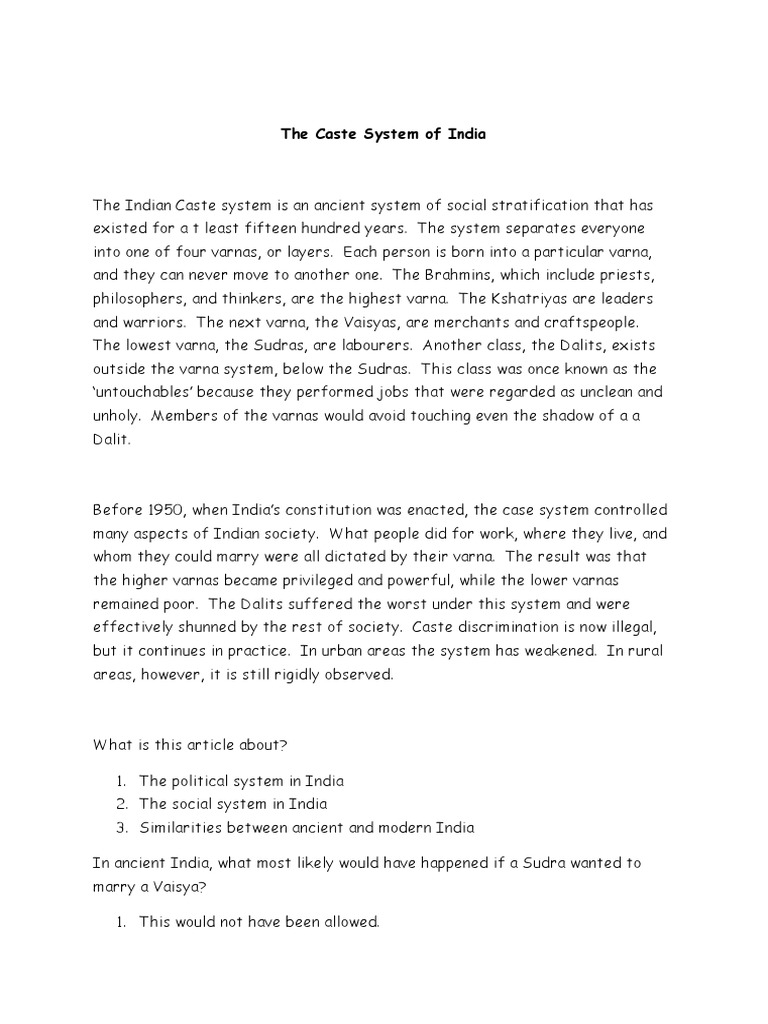 The Rigid Hierarchy of the Ancient Indian Caste System and its ...