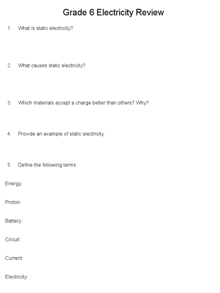 Grade 6 Electricity Review | PDF