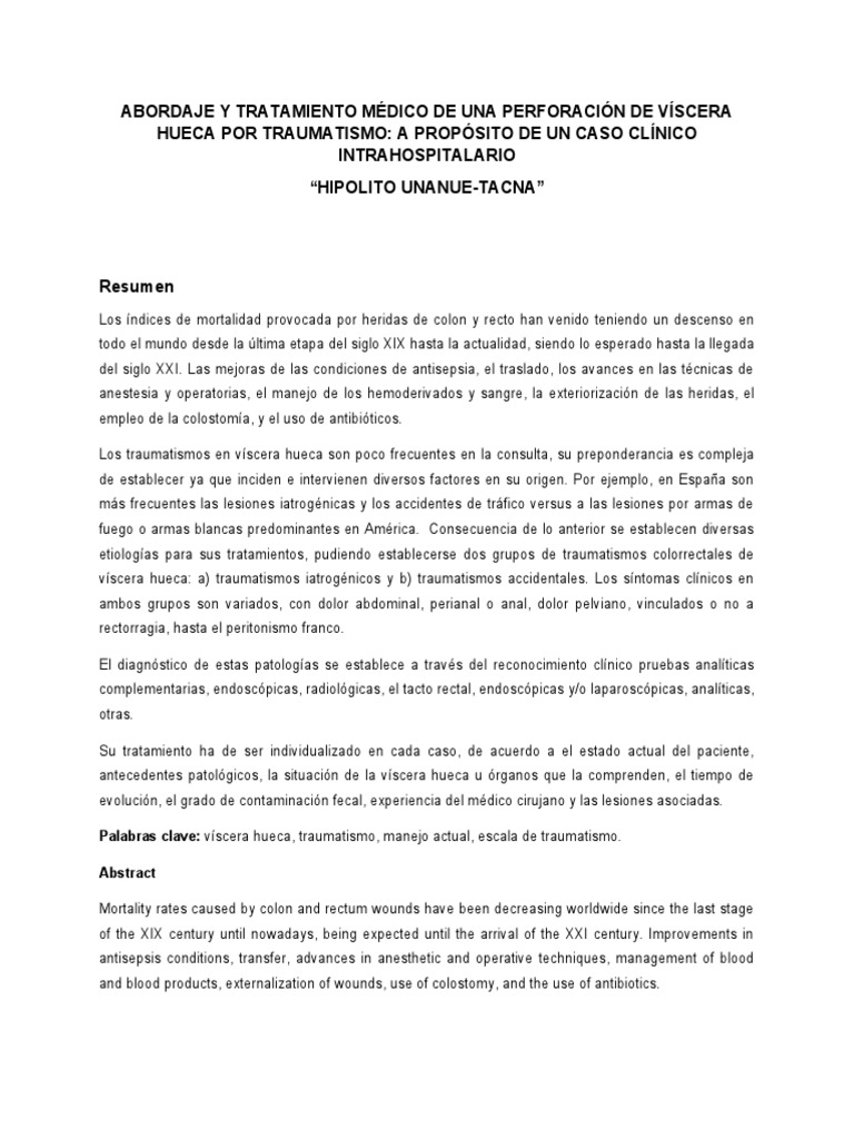 Tratamiento de Perforaciones de Viscera Hueca | PDF | Lesión | Cáncer ...
