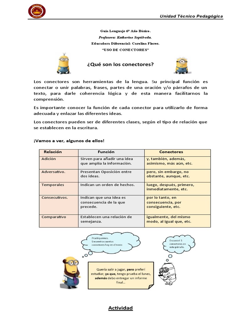 Guía de Conectores para 6° Básico | PDF | Comunicación humana | Cognición