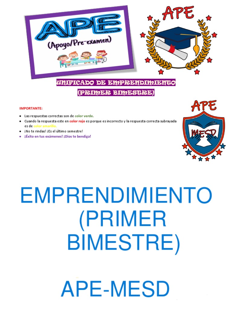 APE de Emprendimiento Primer Bimestre Unificado MESD | PDF