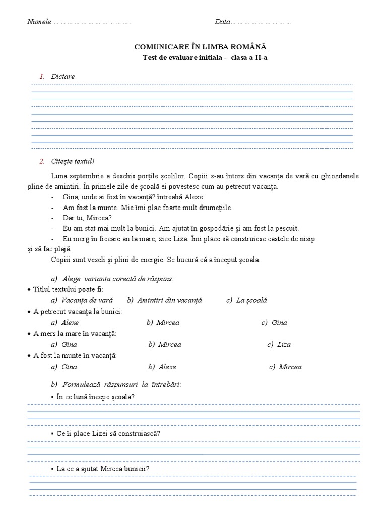 Test Initial CLR Clasa II | PDF