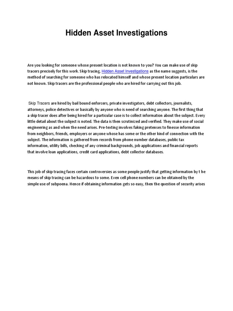 Hidden Asset Investigations Explained | PDF | Social Science