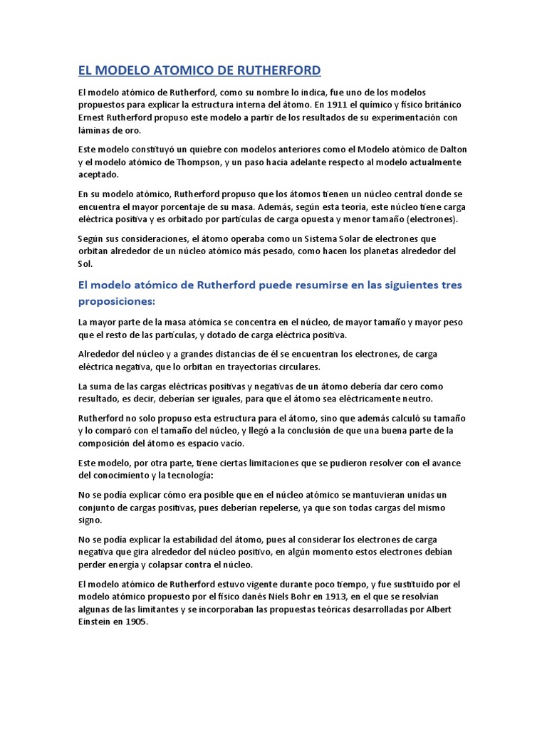 El Modelo Atomico de Rutherford | PDF | Núcleo atómico | Átomos