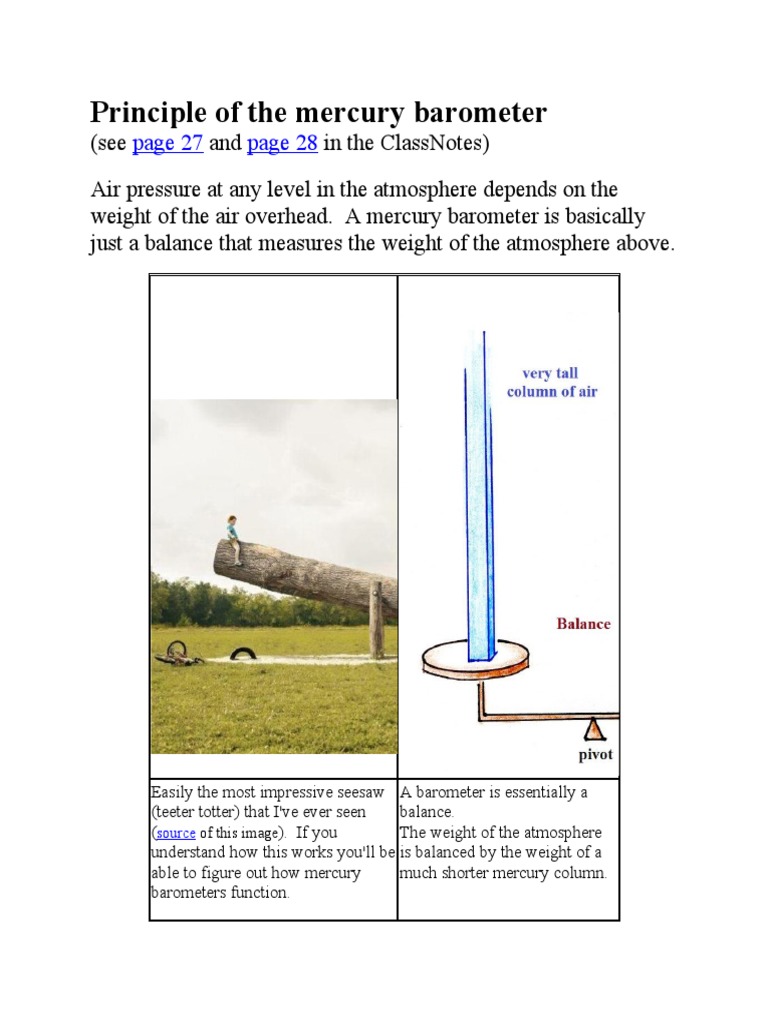 Mercury Barometer: Principles and Function | PDF