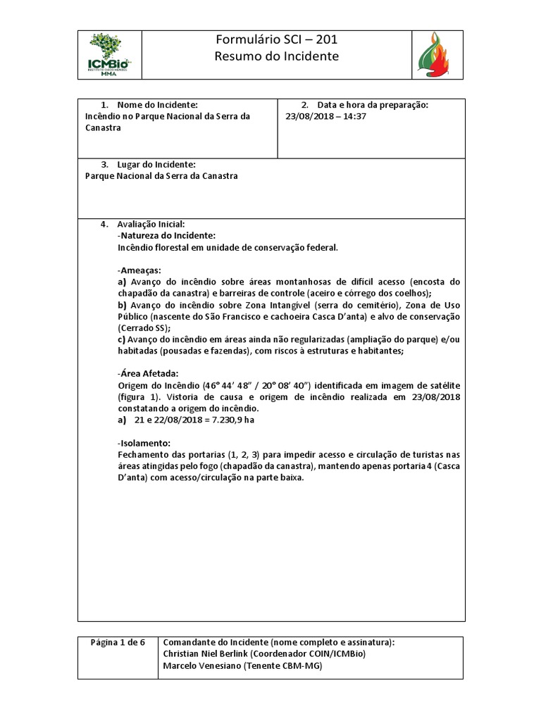 Formulário SCI 201 Resumo Do Incidente | PDF