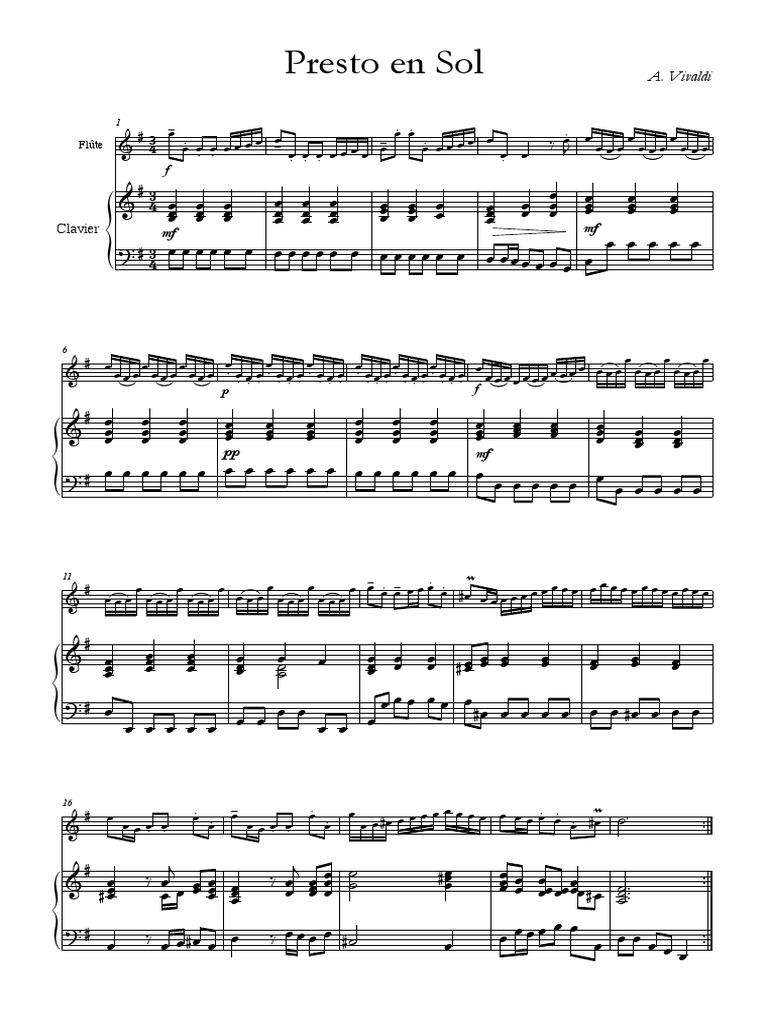 Vivaldi - Presto en Sol (Flûte Et Clavier) | PDF