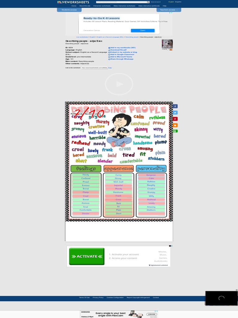 Describing People Adjectives Worksheet Pdf Computing Software