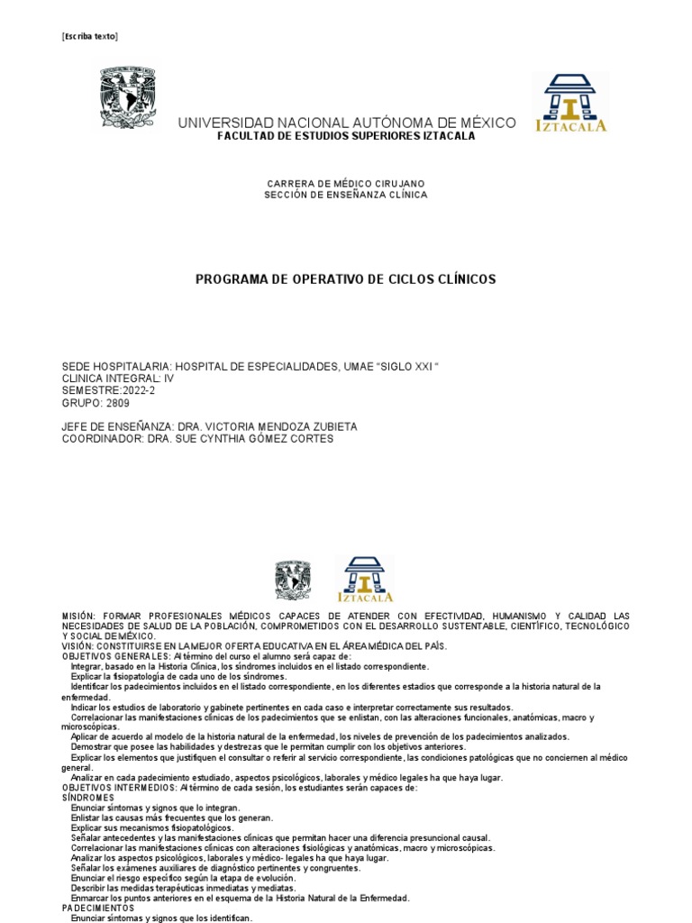 Programa Clínico Médico UNAM 2022-2 | PDF | Causas de la muerte ...