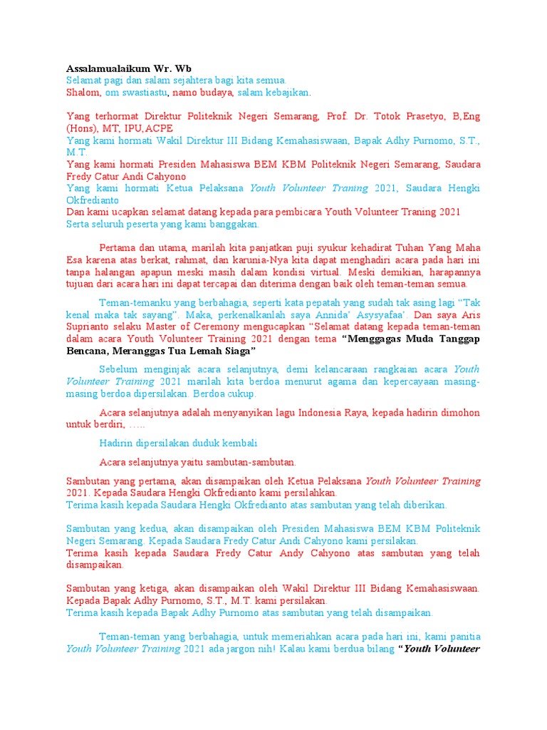 Teks MC YVT | PDF | Karier & Perkembangan | Ilmu Sosial