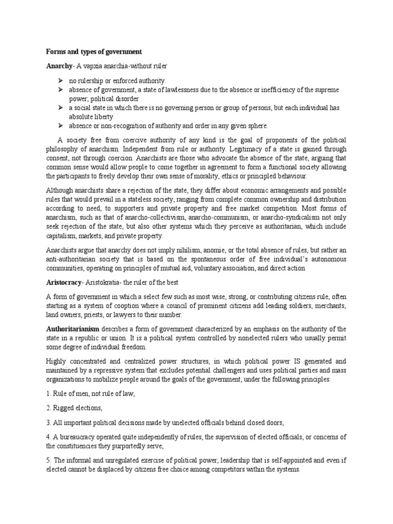 Forms and Types of Government | PDF | Democracy | Political Ideologies