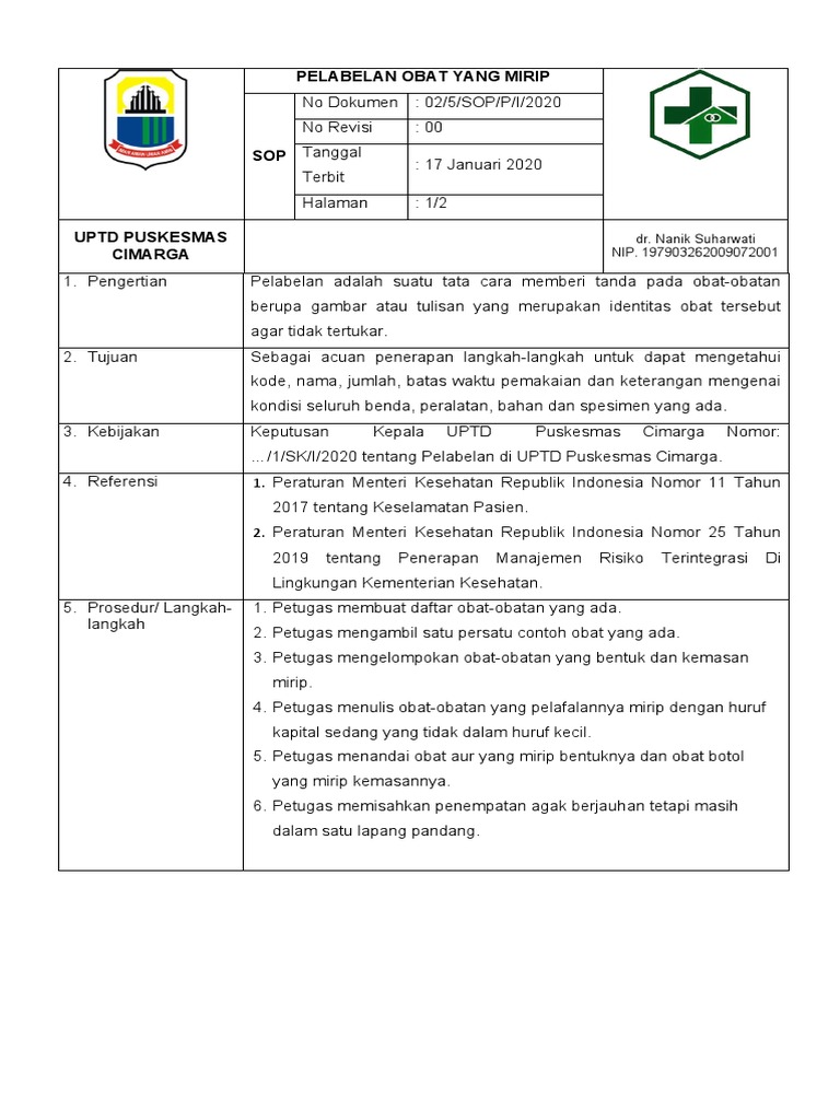 Prosedur Pelabelan Obat Mirip di Puskesmas | PDF