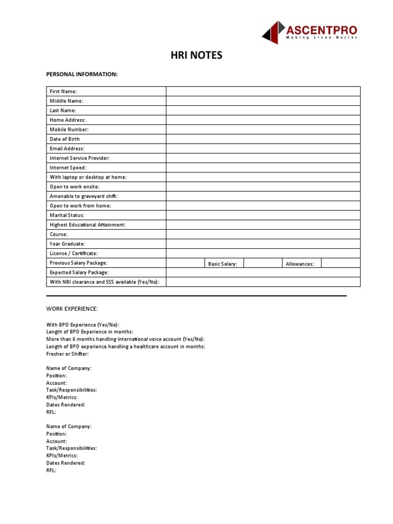 HRI Candidate Information and Assessment | PDF | Career & Growth | Business