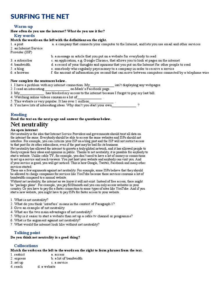 Surfing The Net | PDF | Net Neutrality | Internet