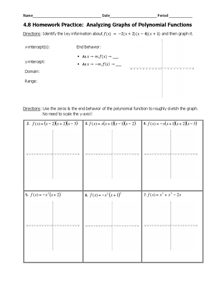 Analyzing Polynomial Graphs Worksheet | PDF
