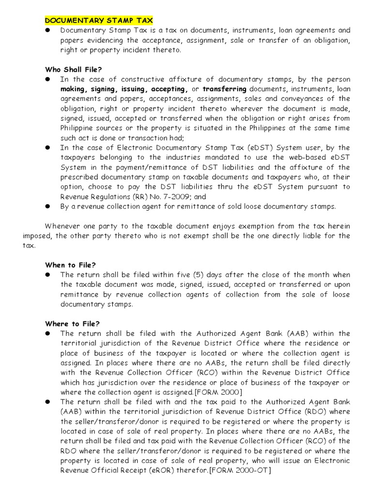 Documentary Stamp Tax Overview | PDF | Taxes | Tonnage