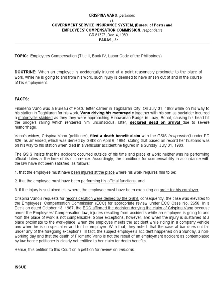 Vano v. GSIS GR 81327, Dec. 4, 1989 | PDF | Employment | Government