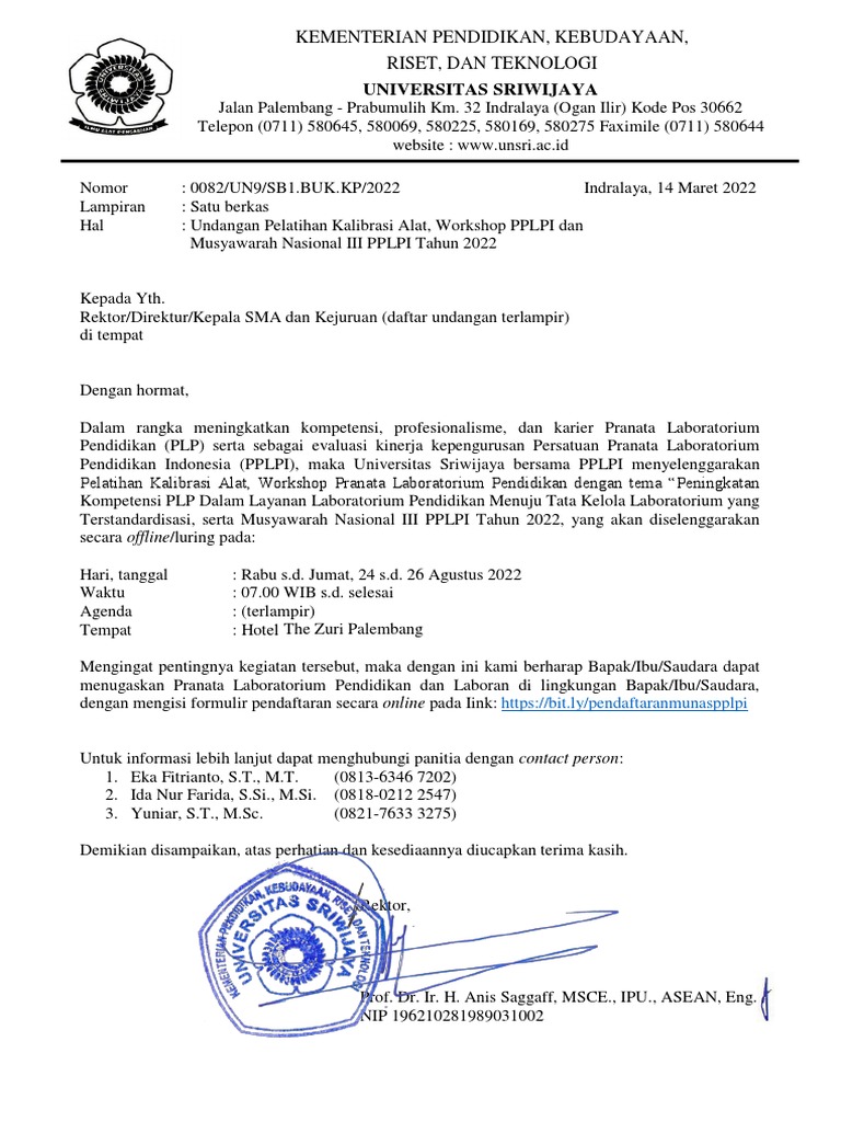 Undangan Diklat, Workshop, Dan Munas III Pplpi (Agustus 2022) | PDF