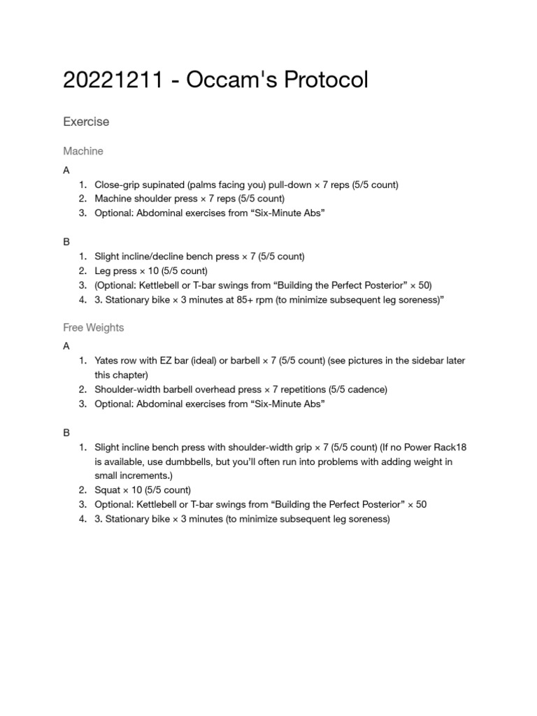 Occam's Protocol Workout Guide | PDF | Teaching Methods & Materials ...