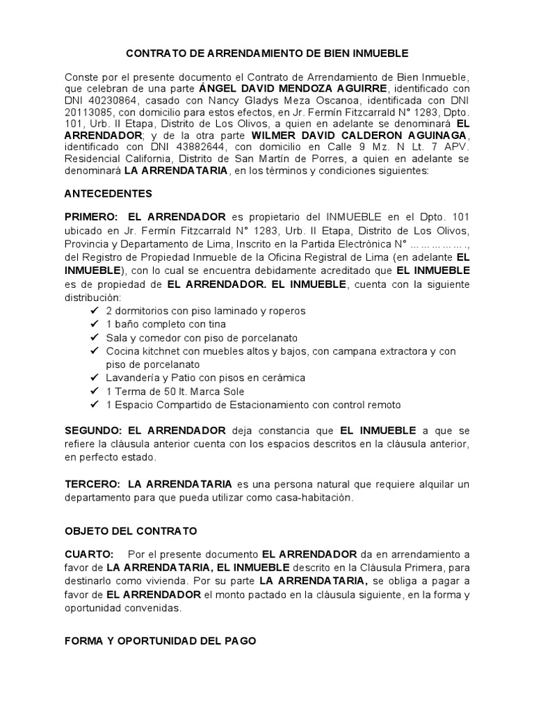 Contrato de Arrendamiento de Bien Inmueble - Modelo | PDF | Impuestos | Justicia