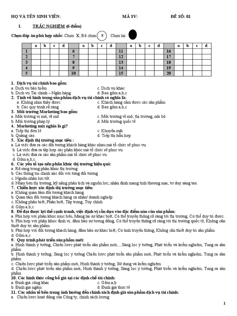 Đề KT giữa kỳ Marketing DVTC. L07 25.3.22 | PDF