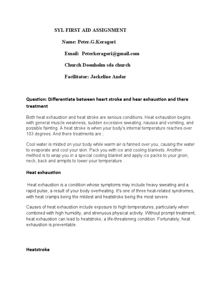 Peter's First Aid Syl Assignment | PDF | Hyperthermia | Medicine