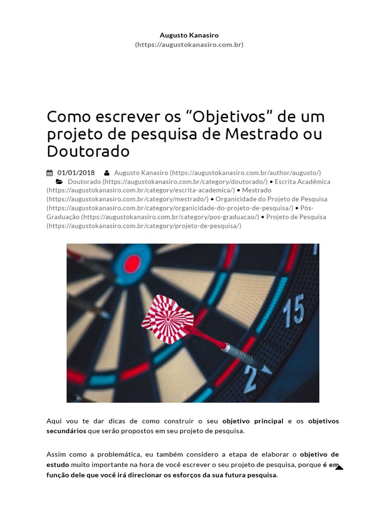 Como Escrever Os "Objetivos" de Um Projeto de Pesquisa de Mestrado Ou Doutorado - Augusto ...