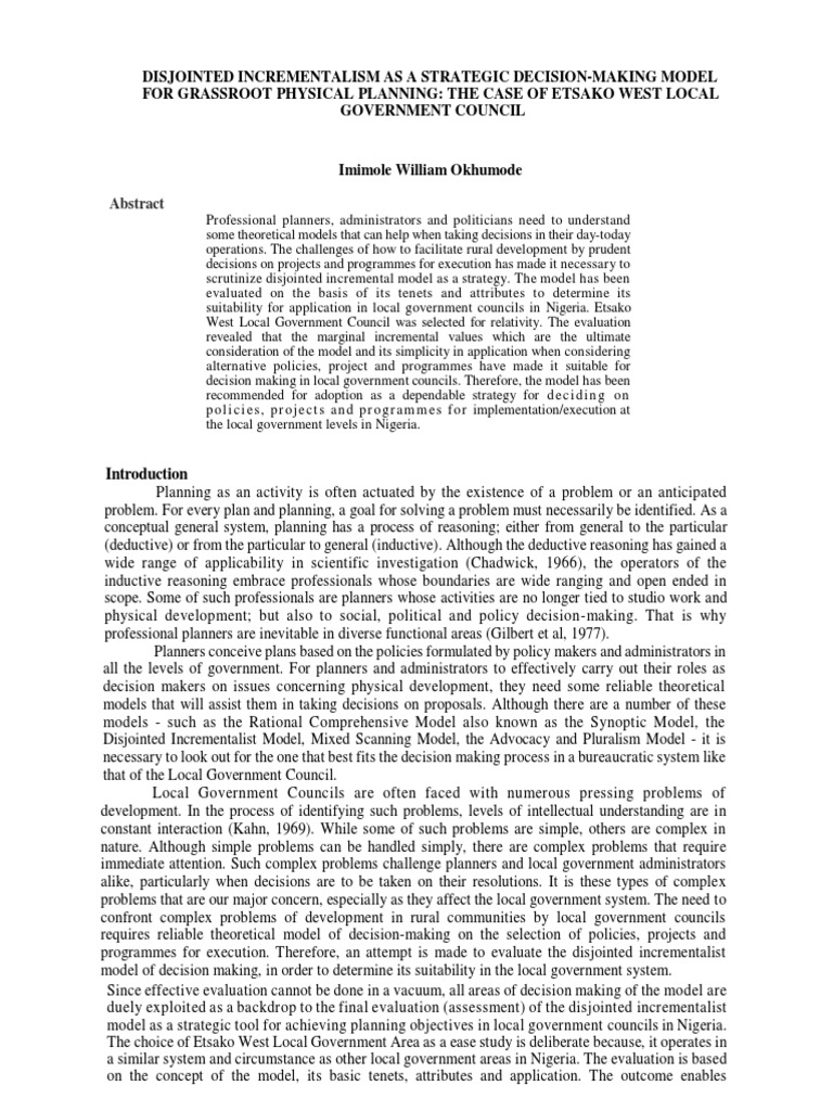 Disjointed Incrementalism As A Strategic Decision-Making Model | PDF ...