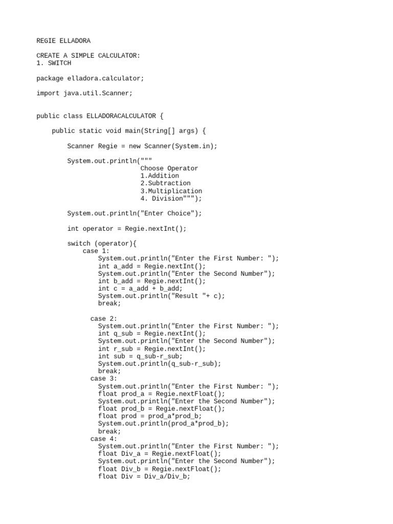 Code For Simple Calculator | PDF | Object Oriented Programming ...
