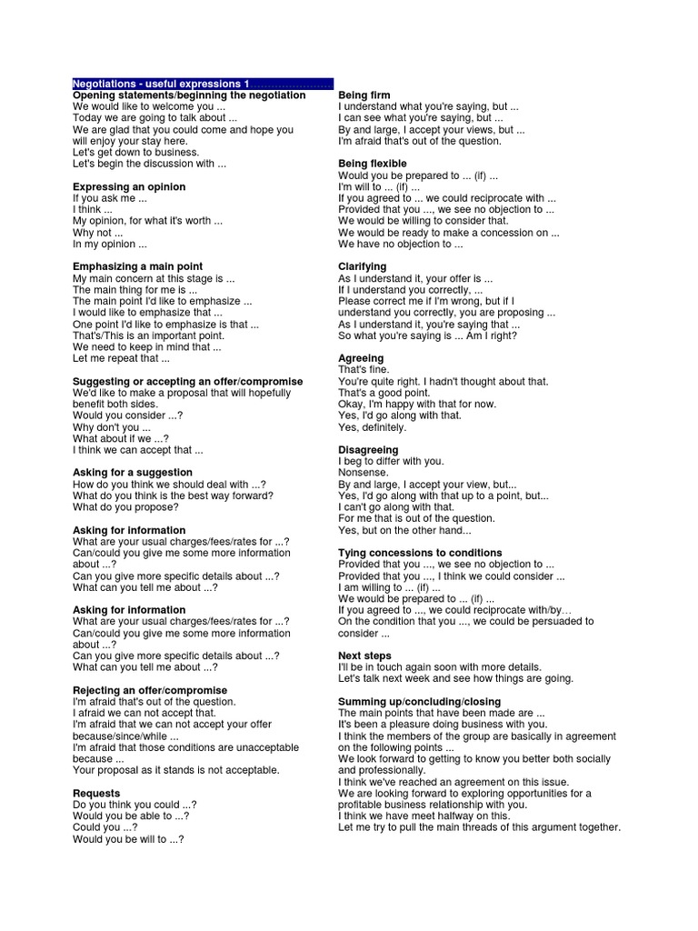 Negotiations Useful Phrases | PDF | Negotiation