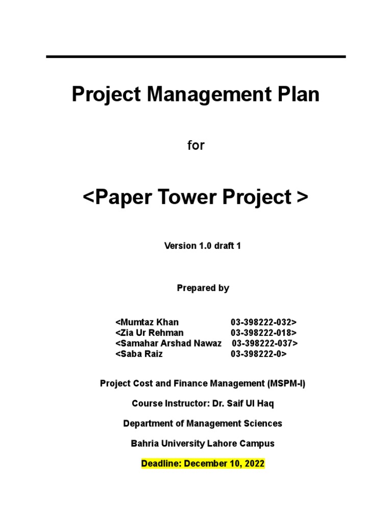 Paper Tower Project Group 2 Pdf Project Management Business