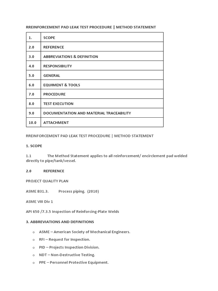 Reinforcement Pad Leak Test Procedure | PDF | Leak | Calibration