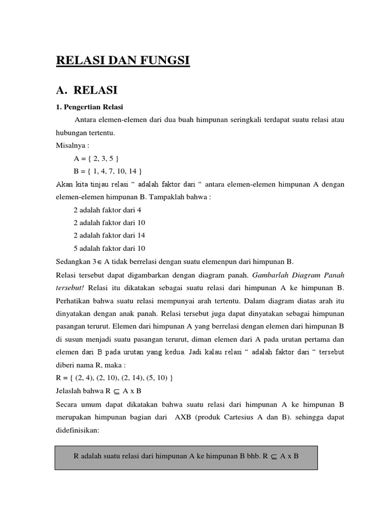 Relasi dan Fungsi dalam Matematika | PDF | Metode & Bahan Ajar