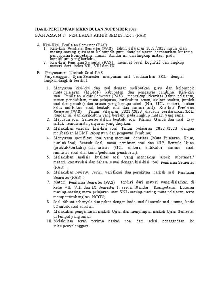 Pedoman Penilaian Akhir Semester 1 2022 - 2023 | PDF