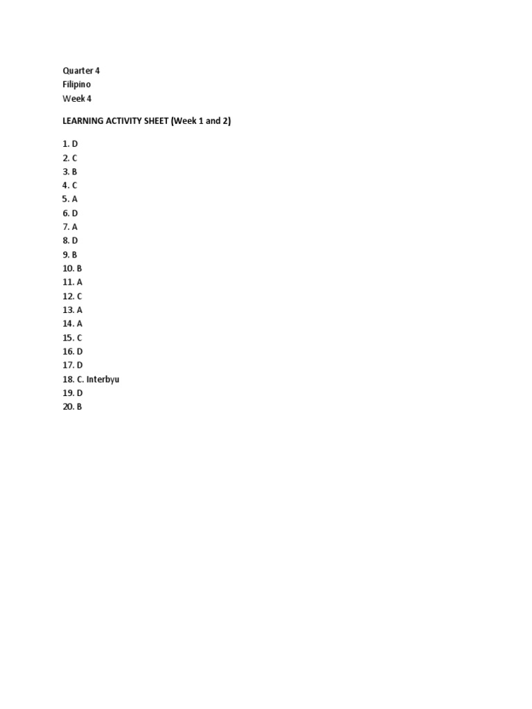 Learning Activity Sheet (Week 1 and 2) | PDF