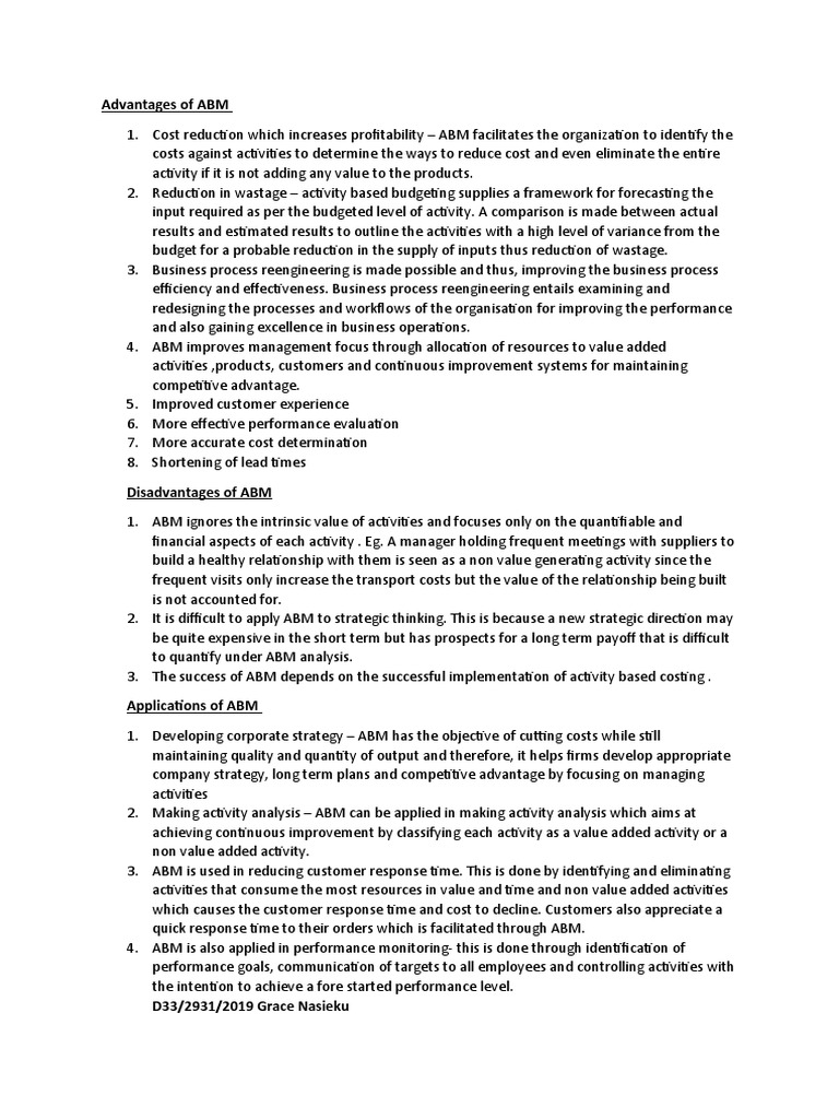 Advantages of ABM | PDF | Strategic Management | Business Process