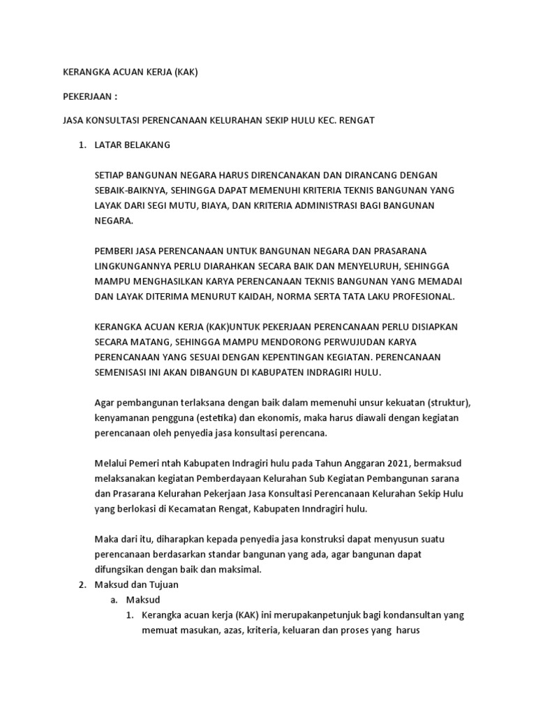 Kerangka Acuan Kerja | PDF