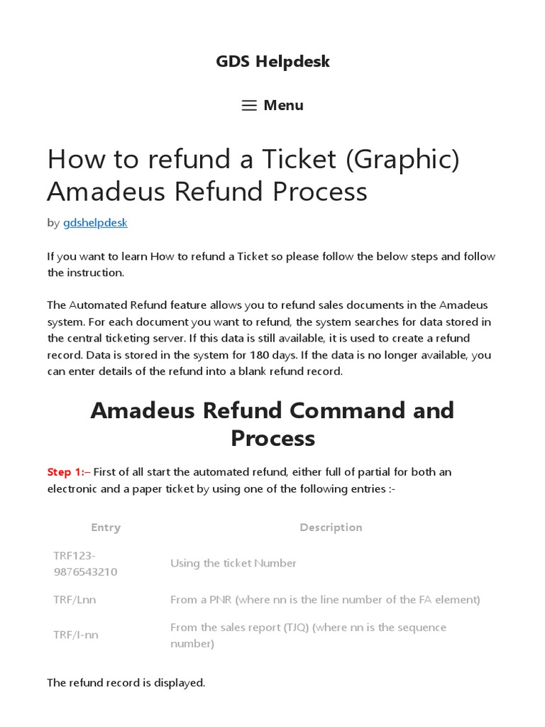 Amadeus Refund Process - GDS Helpdesk | PDF | Payments | Computing