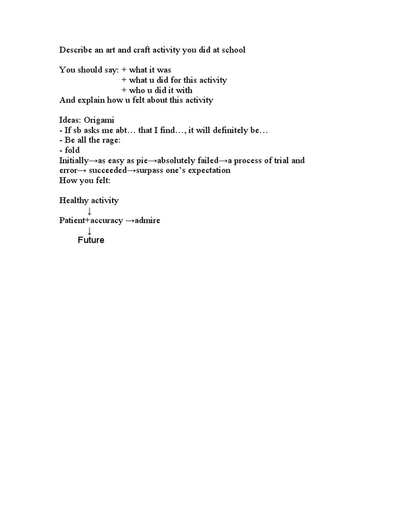 Describe An Art and Craft Activity You Did at School | PDF | Self ...
