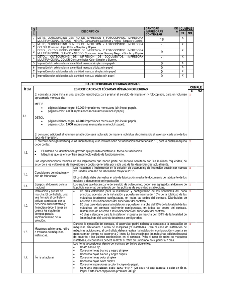Anexo No. 1 Condiciones Tecnicas | Descargar gratis PDF | Impresora (Computación) | Software