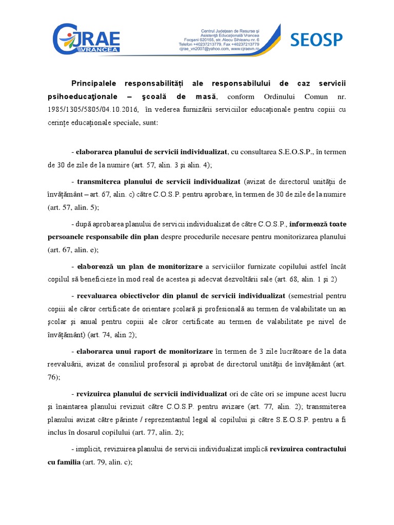 Atributii Resp Caz Scoala Masa | PDF