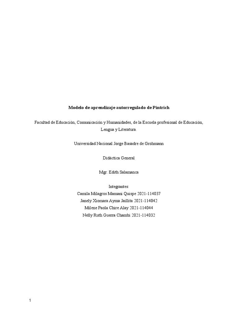 Modelo de Aprendizaje Autorregulado de Pintrich | PDF | Aprendizaje ...
