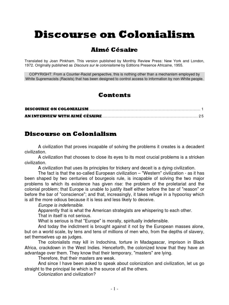 Cesaire Discourse On Colonialism | PDF