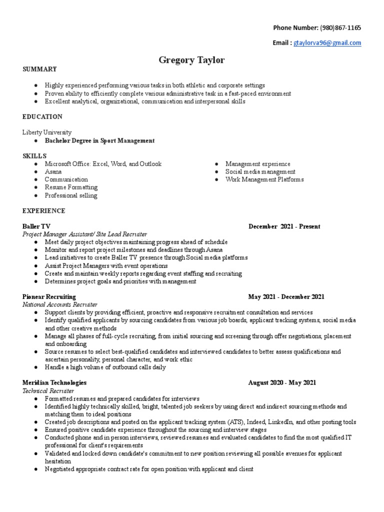 Gregory Taylor | PDF | Recruitment | Résumé