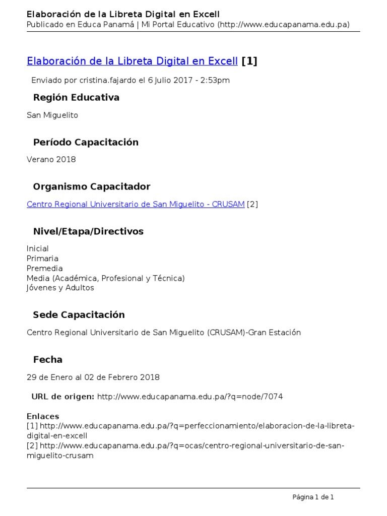 Educa Panama Mi Portal Educativo - Elaboracion de La Libreta Digital en Excell - 2018-03-14 | PDF